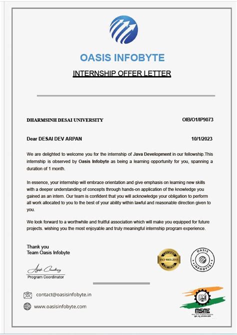 Dev Desai On Linkedin Internship Javadevelopment Learningopportunity