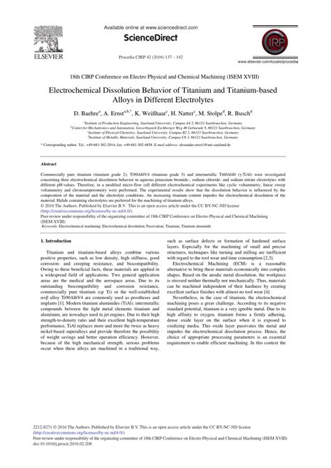 pdf electrochemical dissolution behavior of titanium and titanium based alloys in different