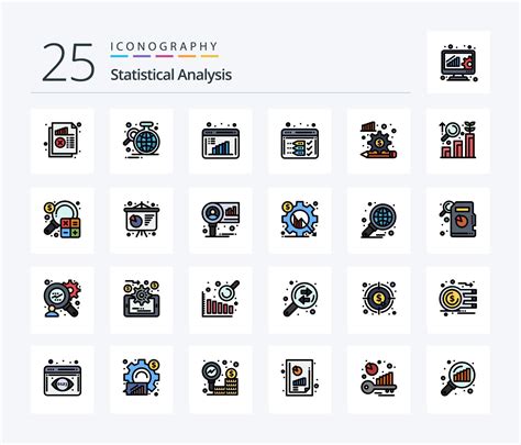 statistical analysis 25 line filled icon pack including web