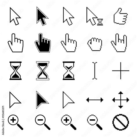 Different Smooth And Pixel Mouse Cursors Vector Set Pixel Cursor Mouse Illustration Arrow