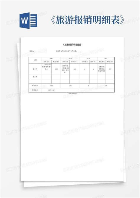 旅游报销明细表Word模板下载 编号qvwgkygn 熊猫办公