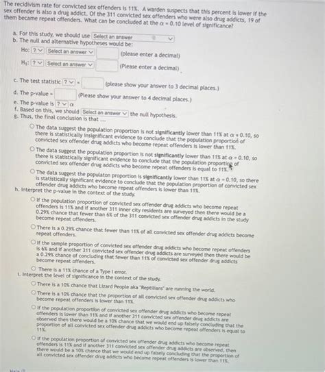 Solved The Recidivism Rate For Convicted Sex Offenders Is