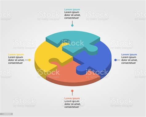 퍼즐 그래프 원 수준 차트 템플릿 4 요소에 대한 프레젠테이션을 위한 인포그래픽 실톱에 대한 스톡 벡터 아트 및 기타 이미지