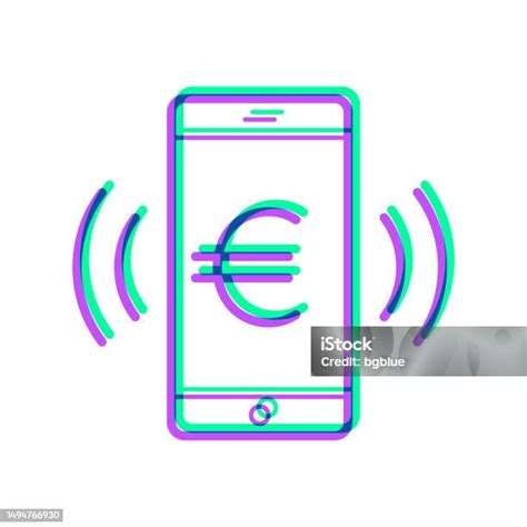 유로 기호로 울리는 스마트폰 흰색 배경에 두 가지 색상이 오버레이된 아이콘 Brand Name Mobile Payment에 대한