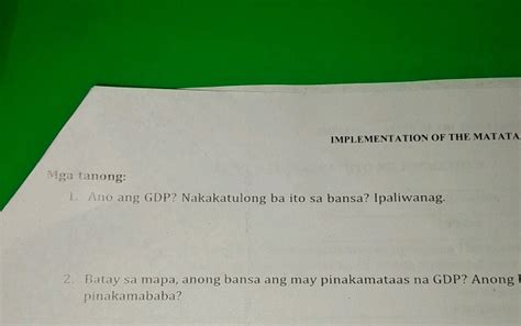 IMPLEMENTATION OF THE MATATA Mga Tanong 1 Ano StudyX