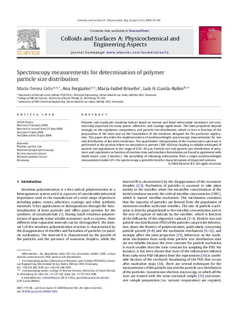 Pdf Spectroscopy Measurements For Determination Of Polymer Particle Size Distribution