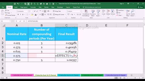 Effect Financial Function With Examples In Ms Office Excel Spreadsheet 2016 Youtube