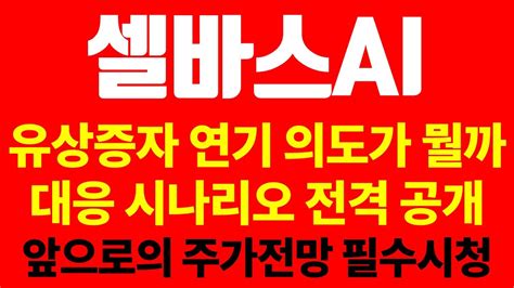 셀바스ai 주가전망 유상증자 연기 의도가 뭘까 대응 시나리오 전격 공개 앞으로의 주가전망 필수시청 Youtube