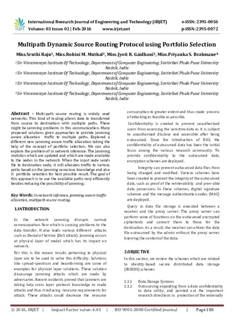 pdf multipath dynamic source routing protocol using portfolio selection