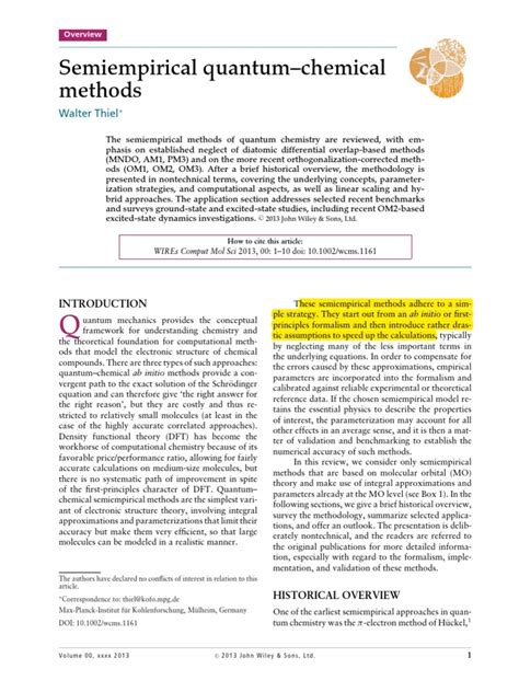 Semiempirical Quamtum Chemical Methods Thiel2013 Pdf Computational Chemistry Ab Initio