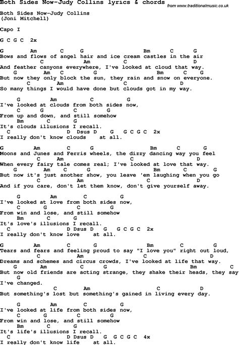 Love Song Lyrics Forboth Sides Now Judy Collins With Chords