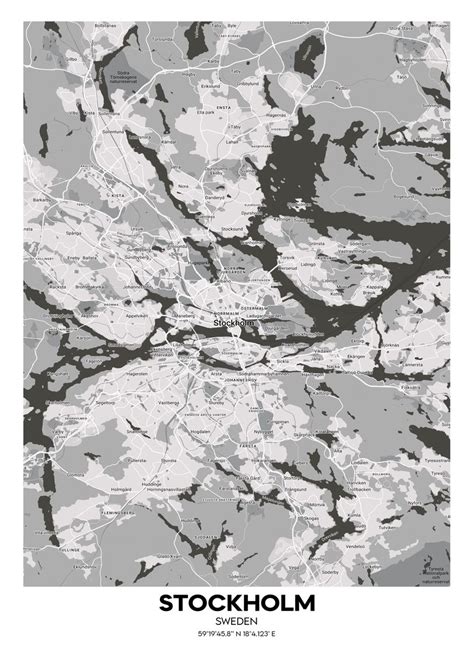 Stockholm Sweden Streetmap Poster Picture Metal Print Paint By