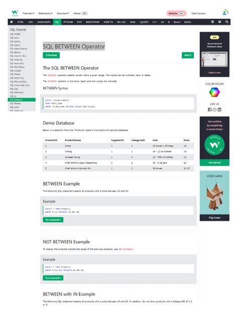 16sql Between Operator Pdf