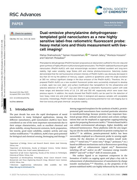 Pdf Dual Emissive Phenylalanine Dehydrogenase Templated Gold