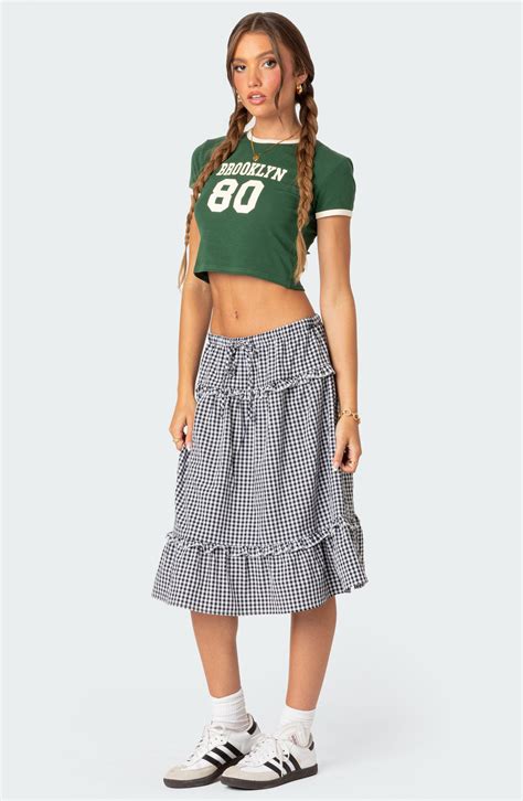 Edikted Gingham Tiered Ruffle Midi Skirt Nordstrom Gingham Skirt