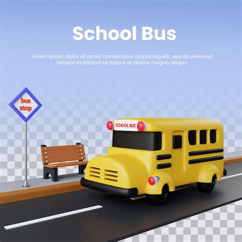 Autobús Escolar De Render 3d Con Carretera Archivo Psd Premium