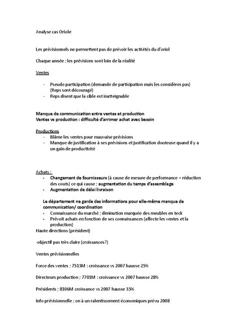 Cas Oriol Cas Orial Analyse Qualititif Analyse Cas Oriole Les