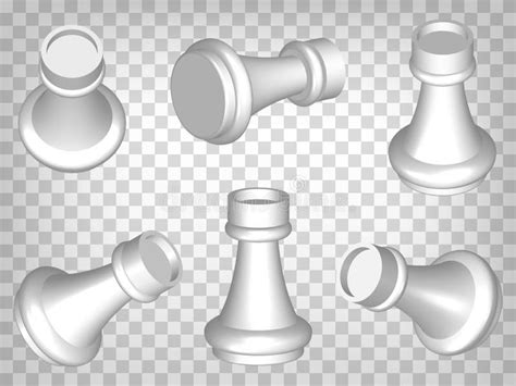 Vector 3d Realistic White Rook Of Chess Icon Set Isolated Set Of