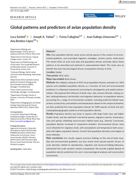 Global Ecology And Biogeography 2023 Santini Global Patterns And