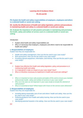 Btec Handsc Level 3 Unit 7 Learning Aim D Teaching Resources