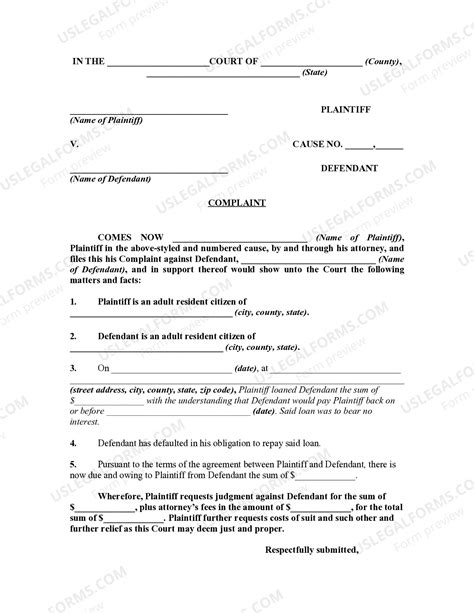 Sample Complaint For Debt Collection Us Legal Forms
