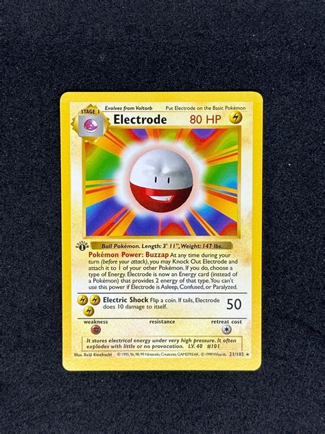 1st Edition Shadowless Electrode 21 102 Base Set Pokemon Card 1999 WOTC
