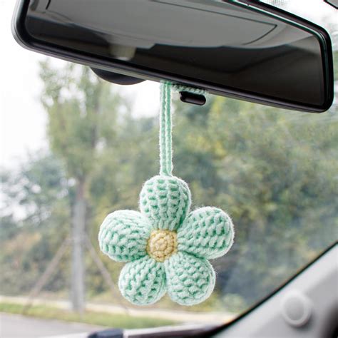 Cute Crochet Flower Rear View Mirror Accessories Handmade