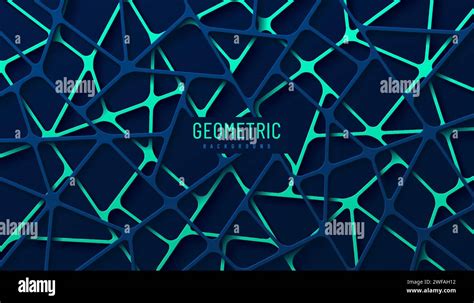 Abstract Green And Dark Blue Geometric Line Overlap Layers On Dark Background Modern Tech