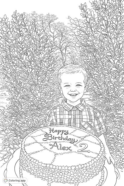 Birthday Boy With Patchwork Cake Coloringapp