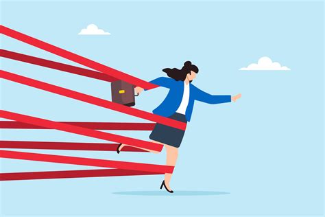 Strong Businesswoman With Full Effort Break Tape Barrier Illustrating