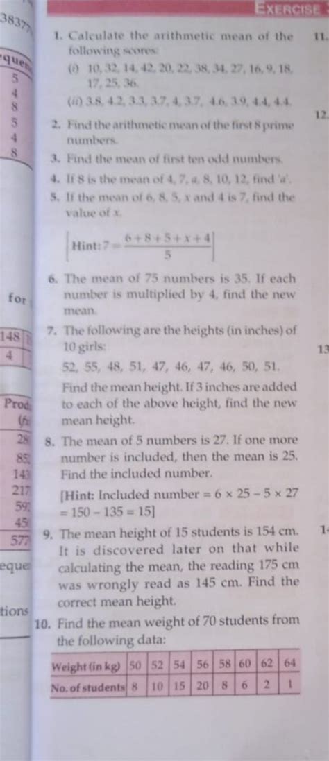 Calculate The Arithmetic Mean Average Of The Following Scores I 1