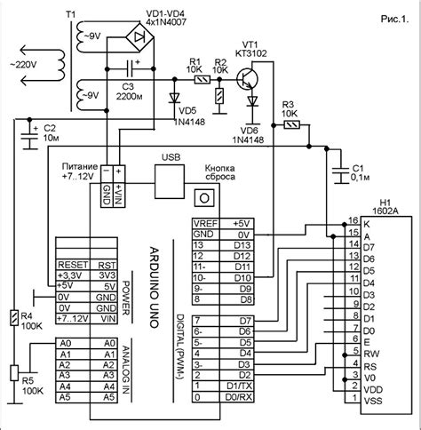 Измеритель напряжения и частоты электросети нa ARDUINO UNO