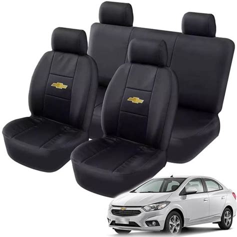 Capa De Bancos Automotivo Couro material sintético Preto Gm Prisma Eco Capas Capa de Bancos