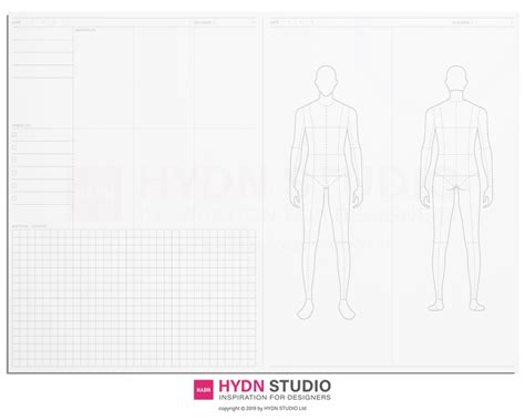 패션 디자인을 위한 노트 남자 바디 일러스트 템플릿 Pdf 헤이든스튜디오