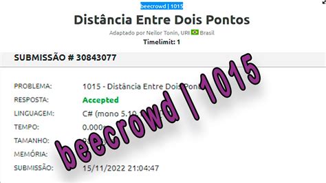 Resolução Beecrowd 1015 Distância Entre Dois Pontos C Youtube