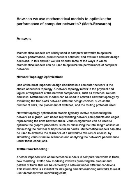 How Can We Use Mathematical Models To Optimize The Performance Of Computer Networks Math