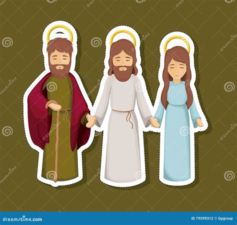 Jesus Mary And Joseph Cartoon Design Stock Vector Illustration Of