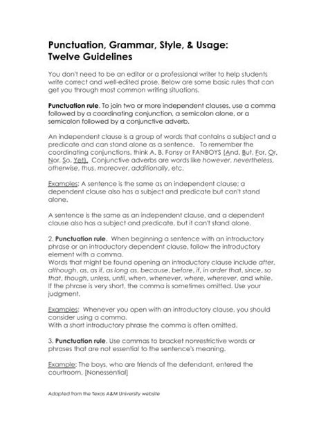 Punctuation Grammar Style And Usage