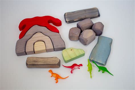 Dinosaur Pretend Play Wood Toys Volcano Wooden Stack Toys Easter Etsy
