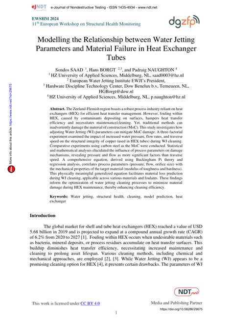 Pdf Modelling The Relationship Between Water Jetting Parameters And