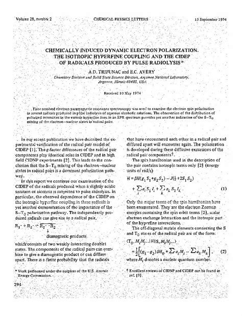 Pdf Chemically Induced Dynamic Electron Polarization The Isotropic