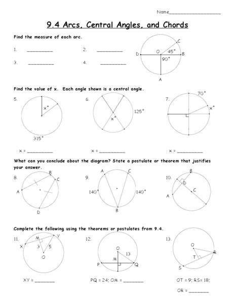 Angles And Arcs In Circles Worksheet