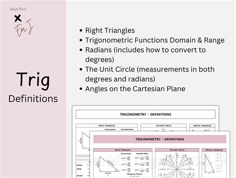 Trigonometry Formula Sheets Trigonometry Definitions Trigonometry