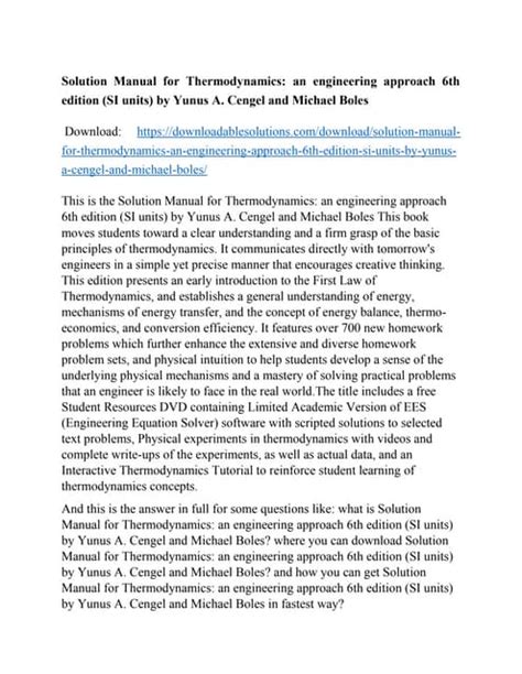 Solution Manual For Thermodynamics An Engineering Approach 6th Edition Si Units By Yunus A