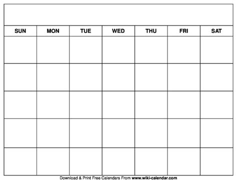 Blank Monthly Calendar Printable Free Pdf