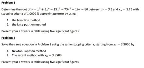 Solved Problem Determine The Root Of Y Chegg Com