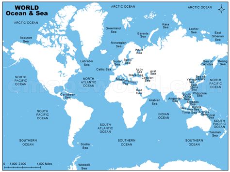 Labeled Map Of The World With Oceans And Seas Free