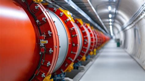 Closeup View Of A Hightech Particle Accelerator In An Underground Tunnel Showcasing Advanced