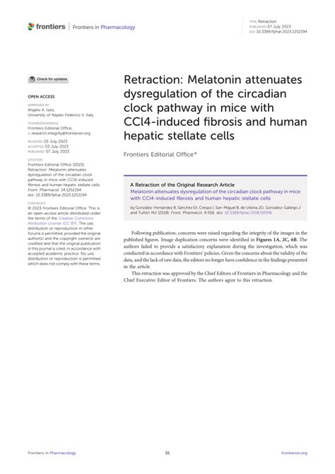 Pdf Retraction Melatonin Attenuates Dysregulation Of The Circadian