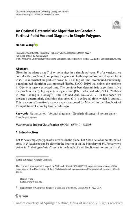 an optimal deterministic algorithm for geodesic farthest point voronoi